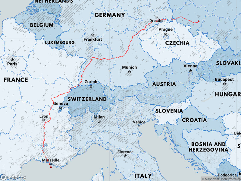 Travel from Wrocław to Marseille - Travegeo by ShareMap