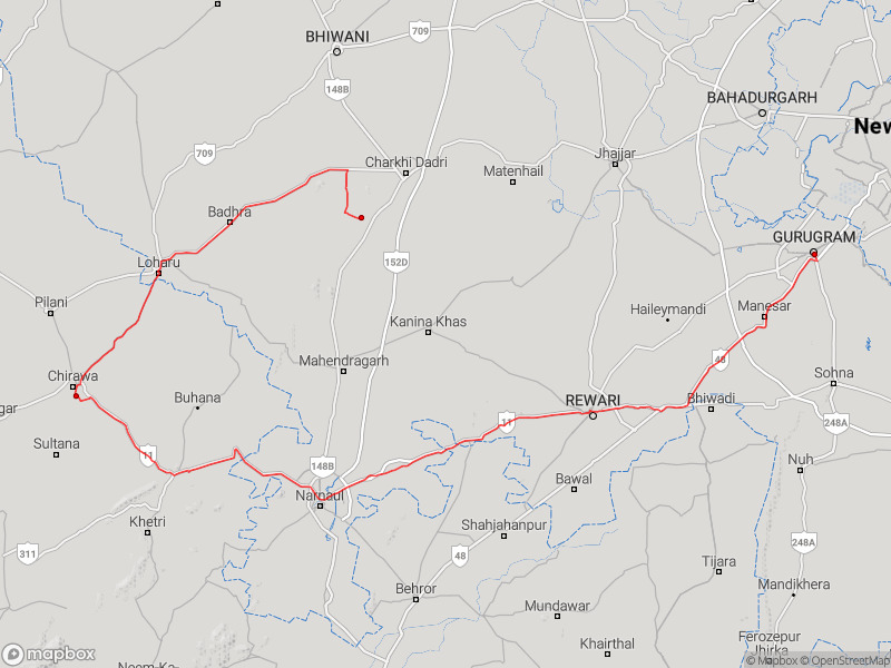From Gurgaon to Chirawa - Travegeo by ShareMap