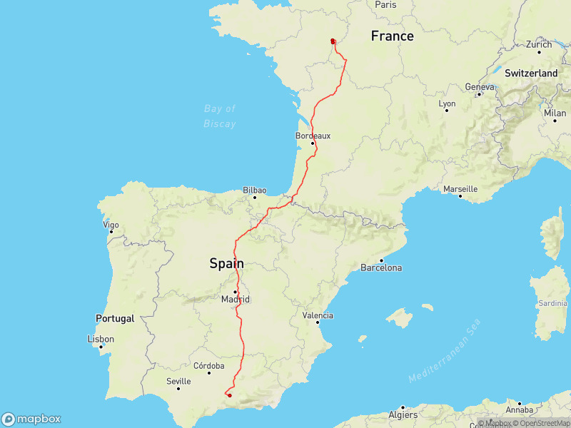 Travel from Castillo de Locubín to Le Mans - Travegeo by ShareMap