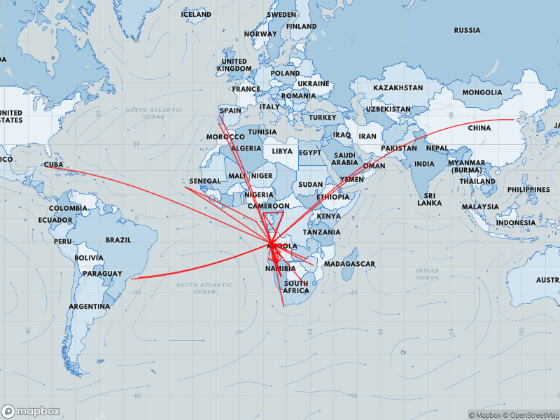 TAAG Angolan Airlines Route Map - Travegeo by ShareMap