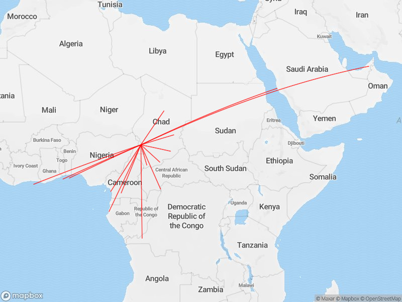 Toumai Air Chad Route Map - Travegeo by ShareMap